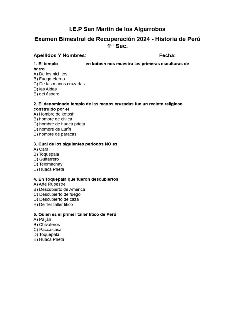 Examen Bimestral HP 1ER | PDF