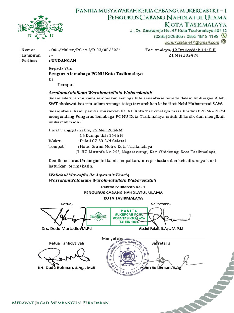 Undangan Musker Lembaga PC NU PERUBAHAN JAM | PDF