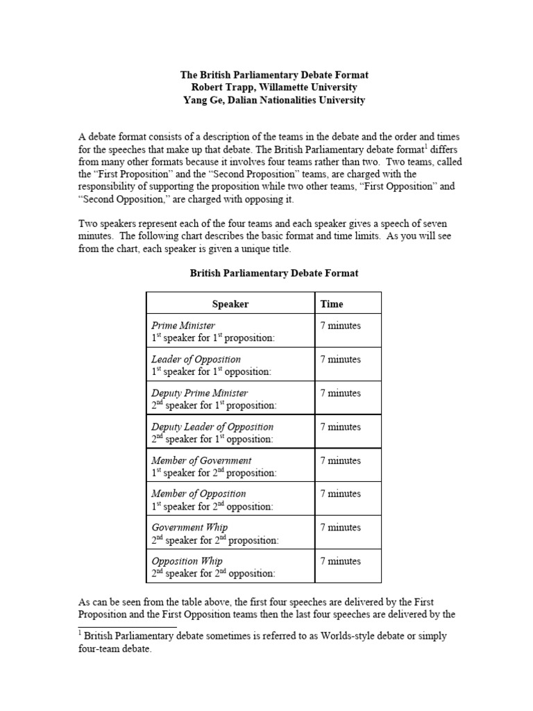 Chapter British Parliamentary Debate Format | PDF | Politics