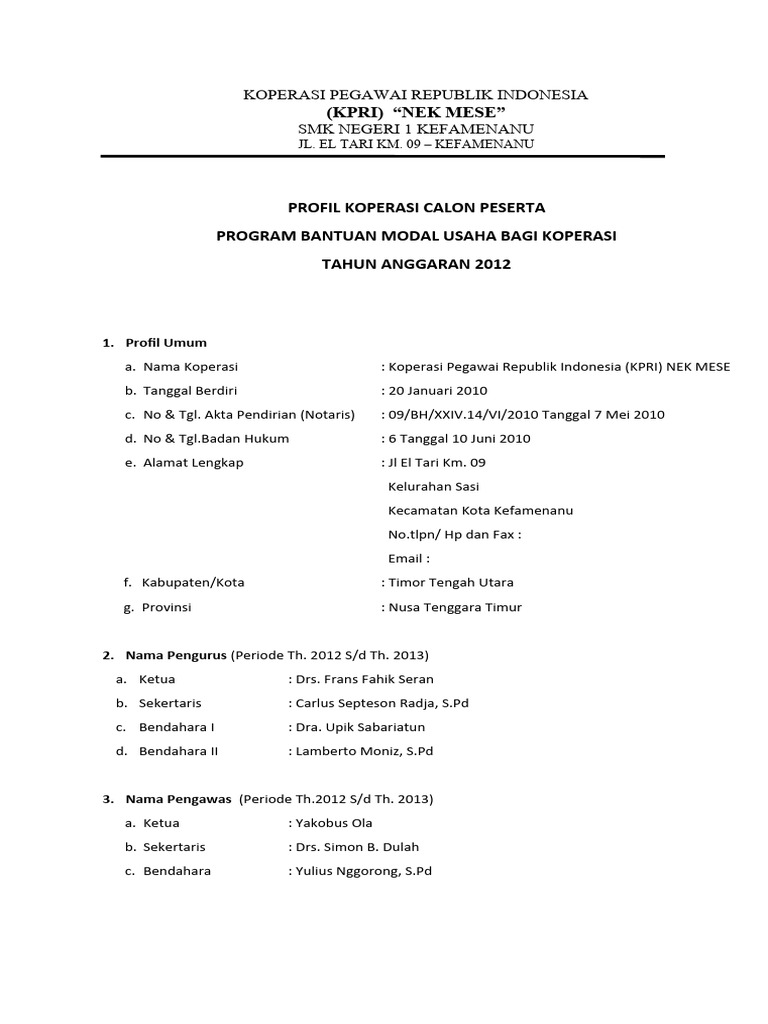 Contoh Proposal Bantuan Koperasi | PDF | Pengelolaan Keuangan & Uang