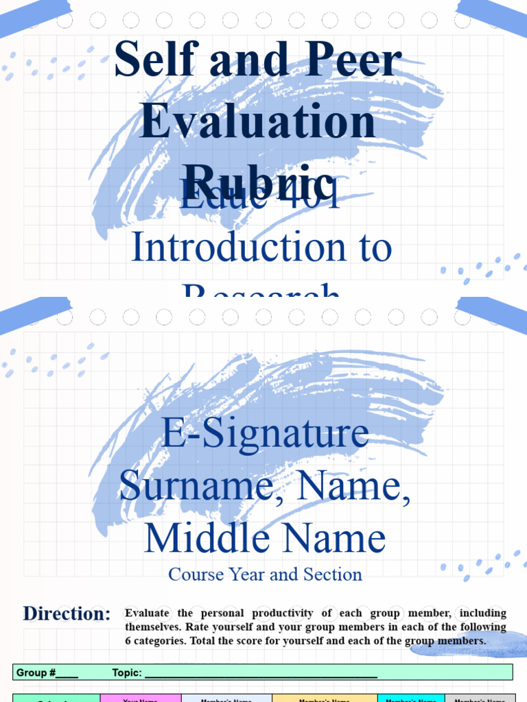 Self and Peer Evaluation and Reflection | PDF | Rubric (Academic ...