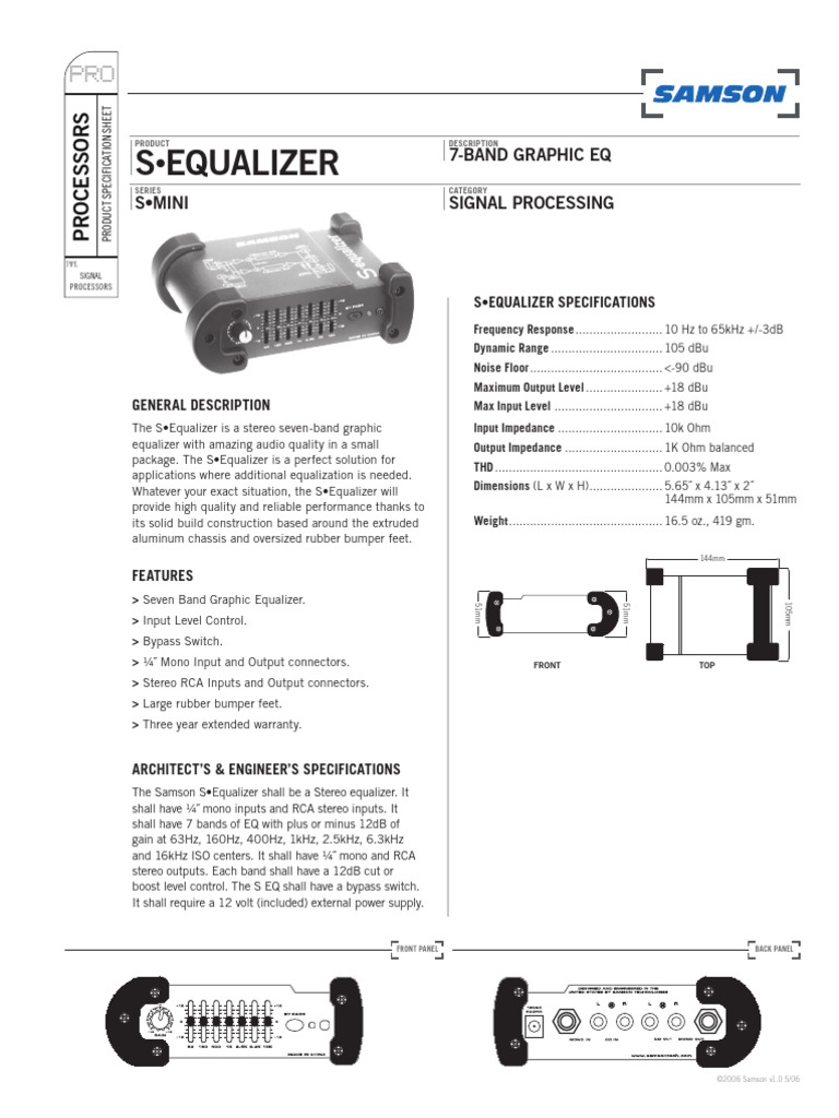 Manual Samson S Equalizer | PDF | Equalization (Audio) | Signal Processing