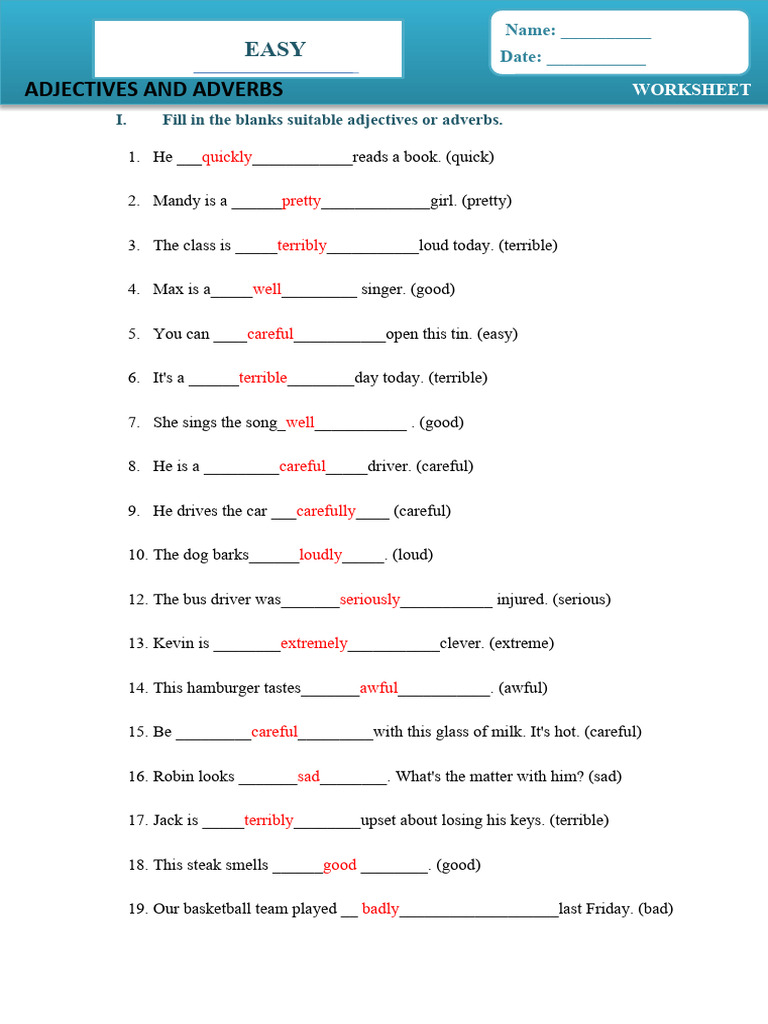 Adjectives and Adverbs-Key | Download Free PDF | Adverb