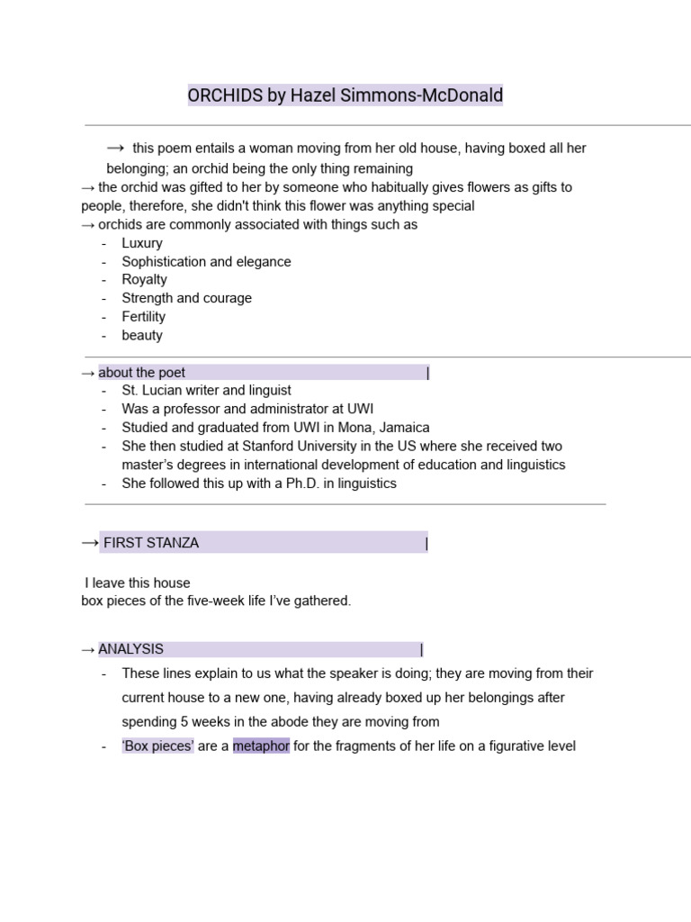 ORCHIDS by Hazel Simmons-McDonald | PDF | Poetry