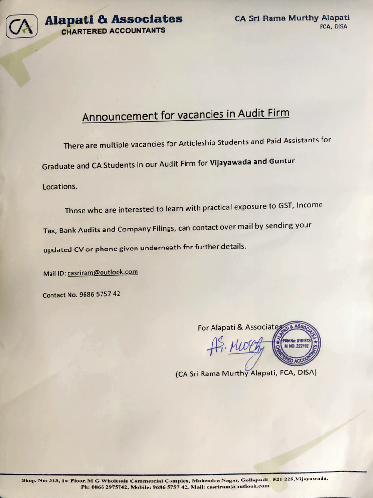 Vacancies in Audit Firm | PDF