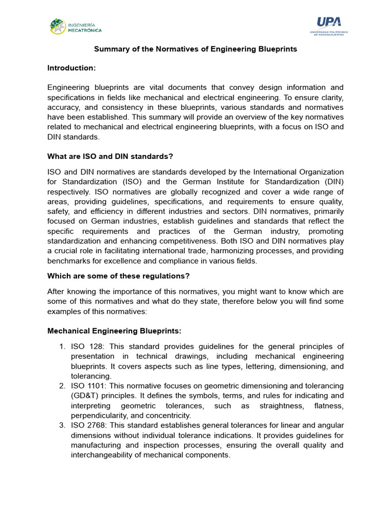 Key ISO and DIN Standards for Blueprints | PDF | Standardization ...