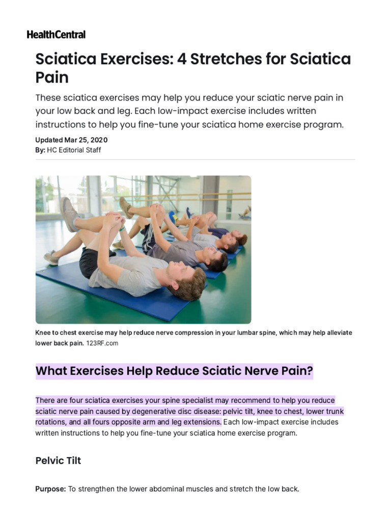 Sciatica Exercises - 4 Stretches For Sciatica Pain | PDF | Abdomen | Anatomical Terms Of Motion