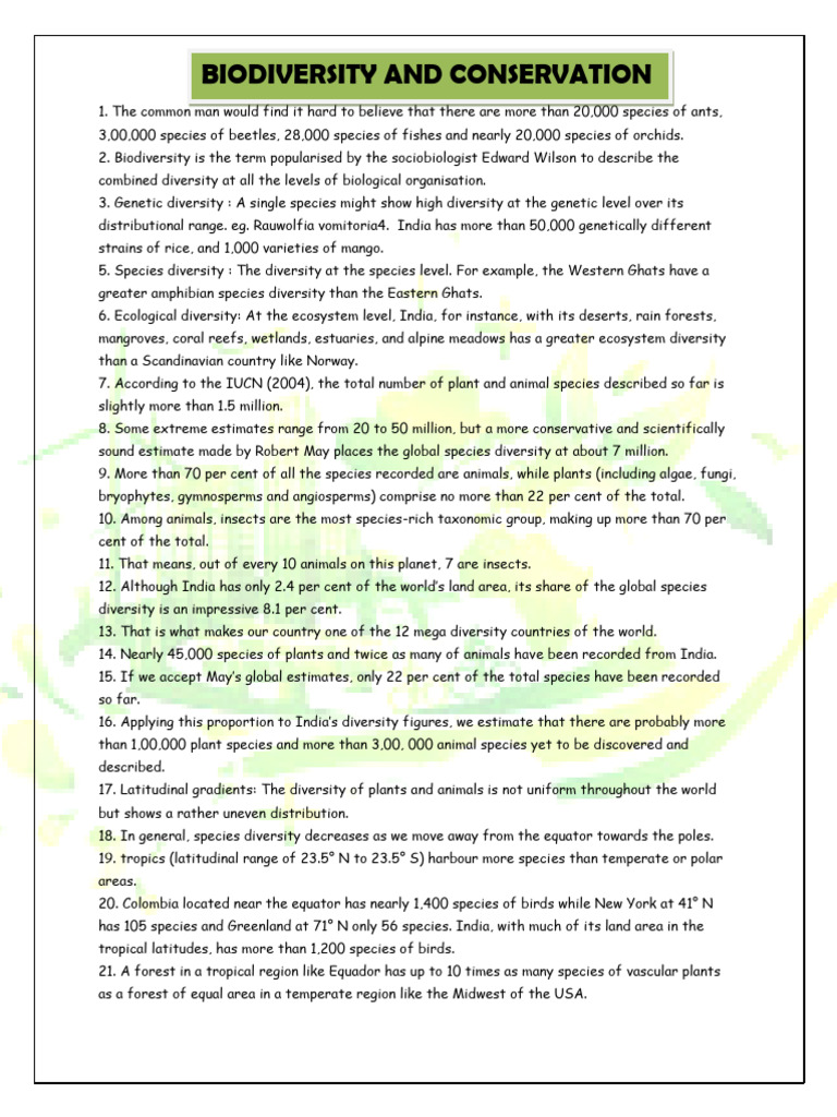 BIODIVERSITY AND CONSERVATION | PDF | Biodiversity | Conservation Biology BIODIVERSITY AND CONSERVATION | PDF | Biodiversity | Conservation Biology