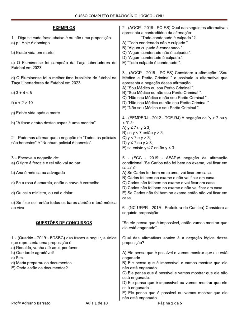 Curso Completo de RLM para CNU - Aula 1 | PDF | Lógica