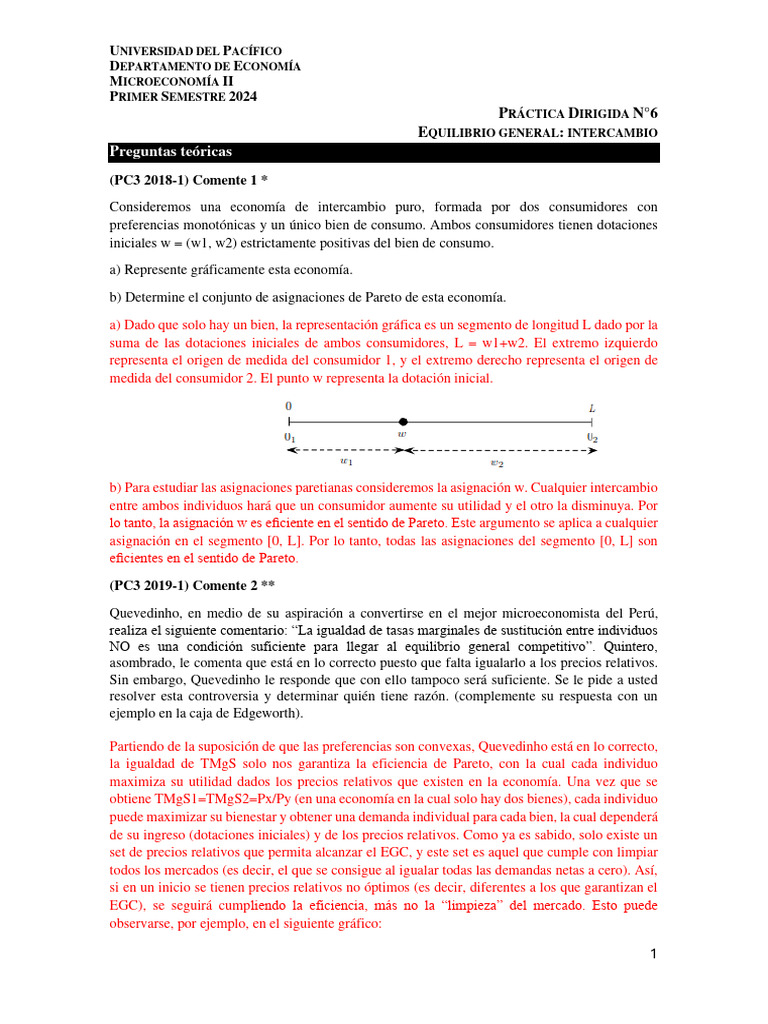 PD6 2024-1 Solucionario | PDF | Teoría del equilibrio general | Mercado (economía)