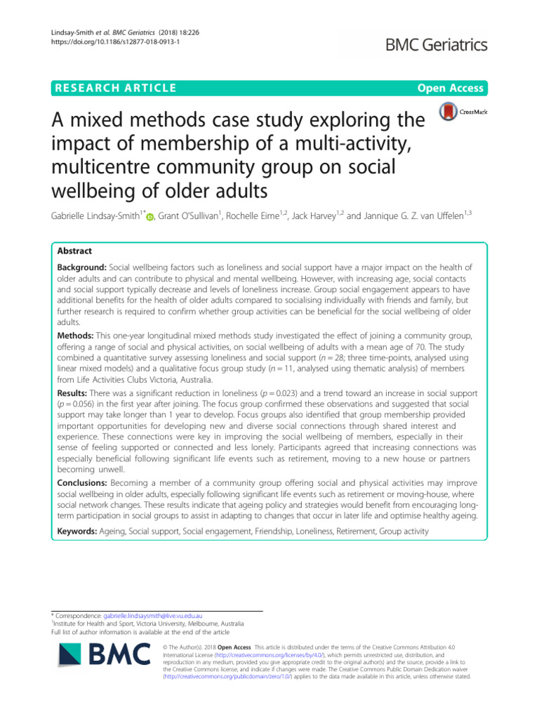 A Mixed Methods Case Study Exploring The Impact of Membership of A Multi-Activity, Multicentre ...