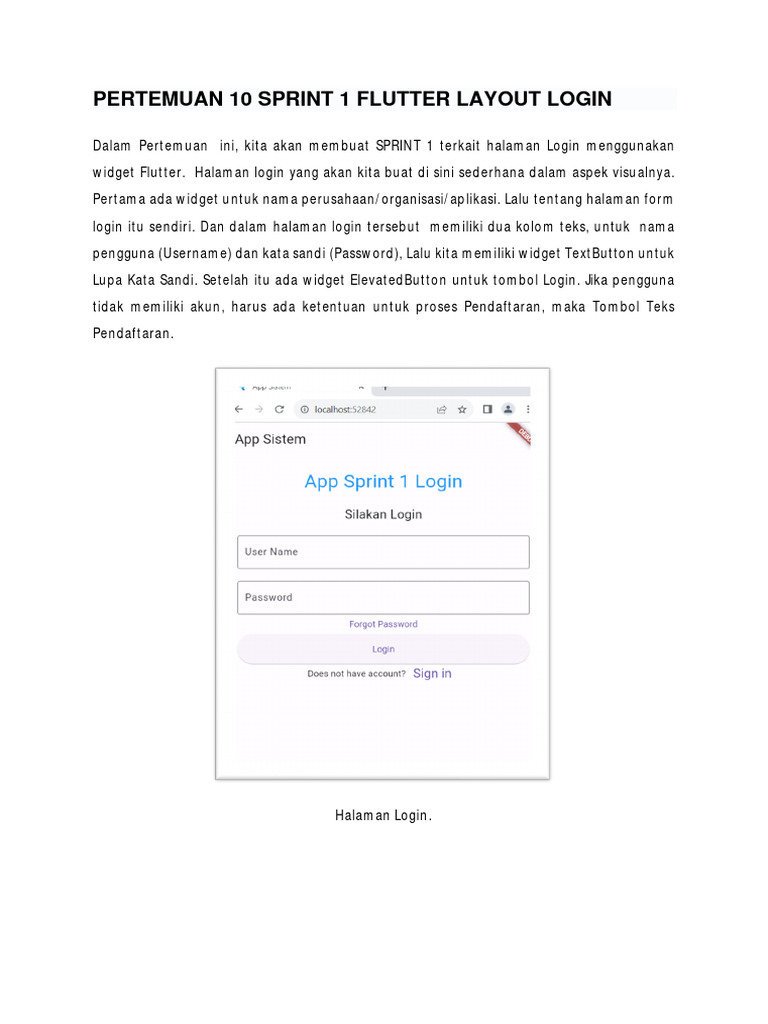 Pertemuan 10 Sprint 1 Flutter Layout Login | PDF