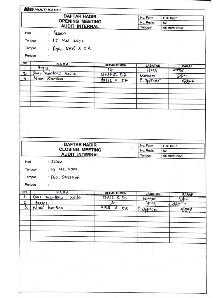 Laporan Temuan Ketidaksesuaian Audit Internal QHSE & 5R | PDF