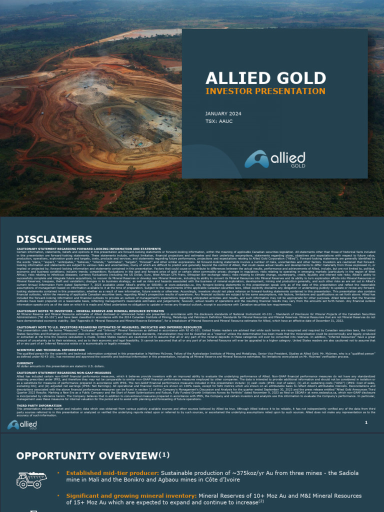 Allied Gold January Corporate Presentation - VF | PDF | Valuation (Finance) | Risk