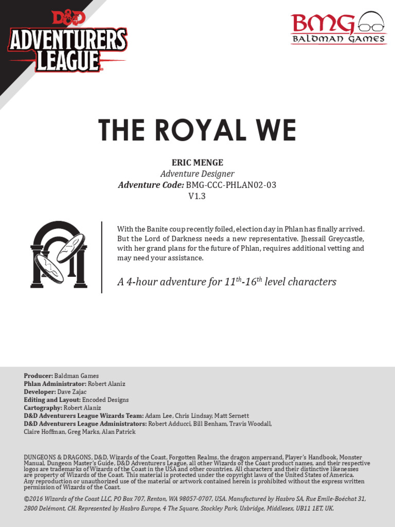 2016 Ccc-bmg-24 Phlan 2-3 The Royal We | PDF | Dungeons & Dragons | Wizards Of The Coast