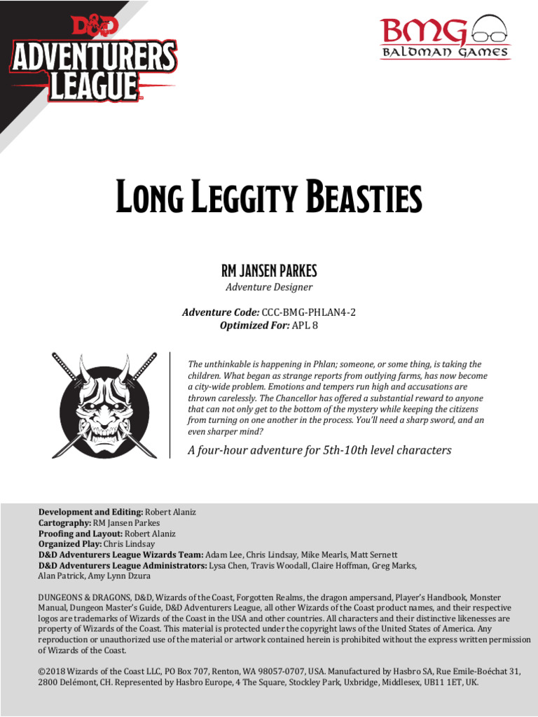 2018 CCC-BMG-44 PHLAN 4-2 - Long Leggity Beasties | PDF | Dungeons ...