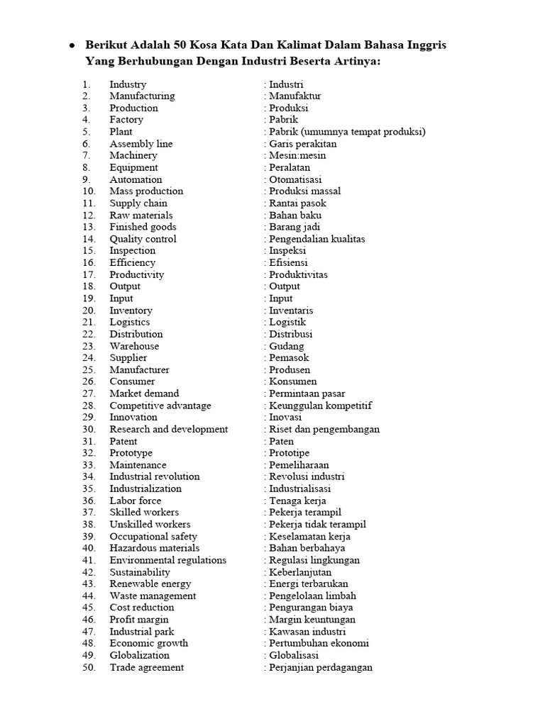 Berikut Adalah 50 Kosa Kata Dan Kalimat Dalam Bahasa Inggris Yang ...
