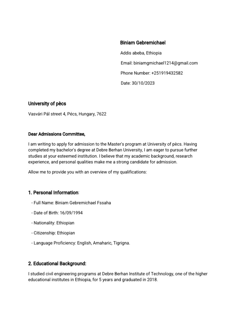 Biniam CV | PDF