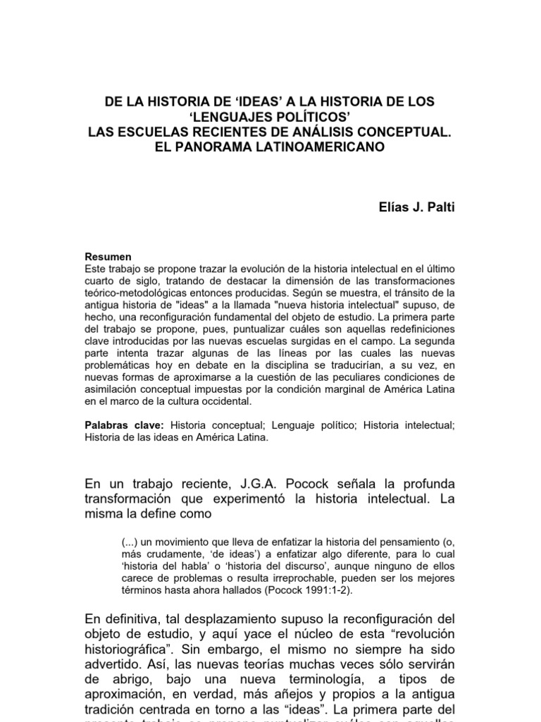 Elías Palti Historia Intelectual | PDF | Palabra | Concepto