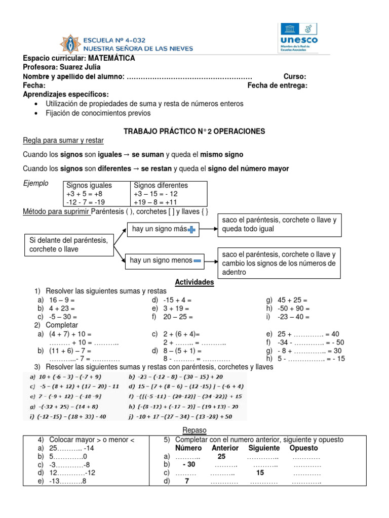 Tp 2 Operaciones | PDF | Soporte | Matemática Elemental