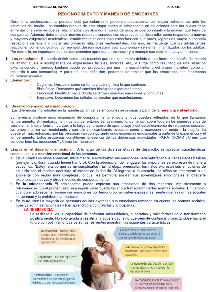 Reconocimiento Y Manejo De Emociones Pdf Las Emociones Adolescencia