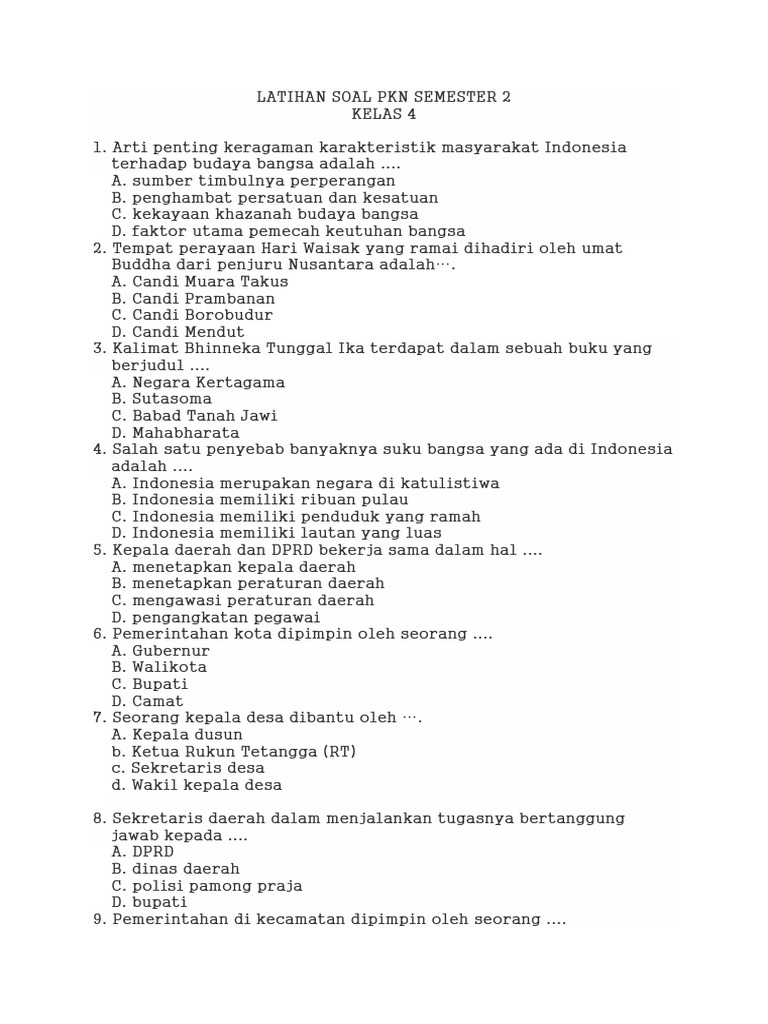 Latihan Soal PKN Kelas 4 Semester 2 | PDF