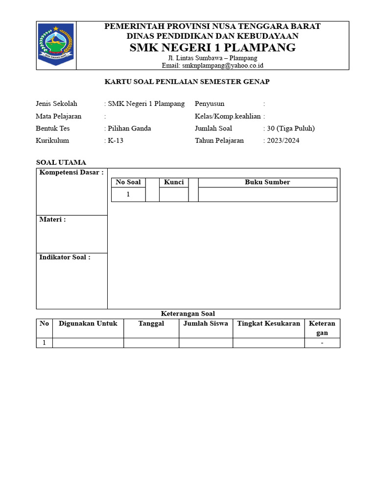 Kartu Soal Penilaian Semester Genap TP 2023-2024 | PDF