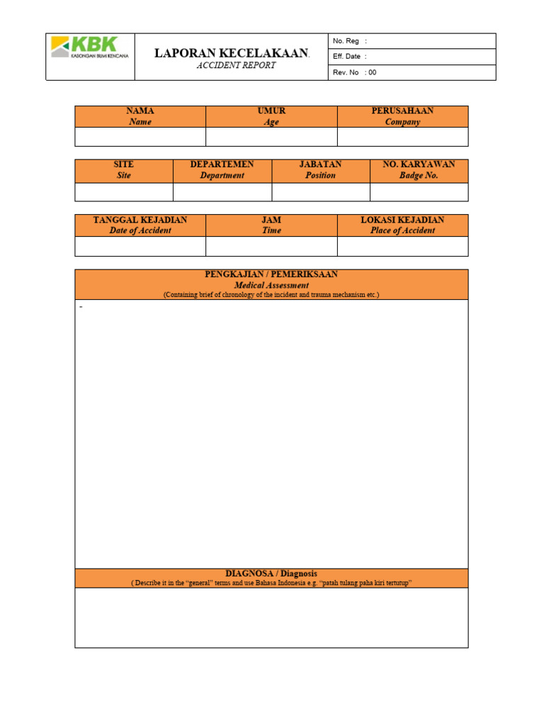 Form Accident Incedent Report | PDF | Human Diseases And Disorders ...