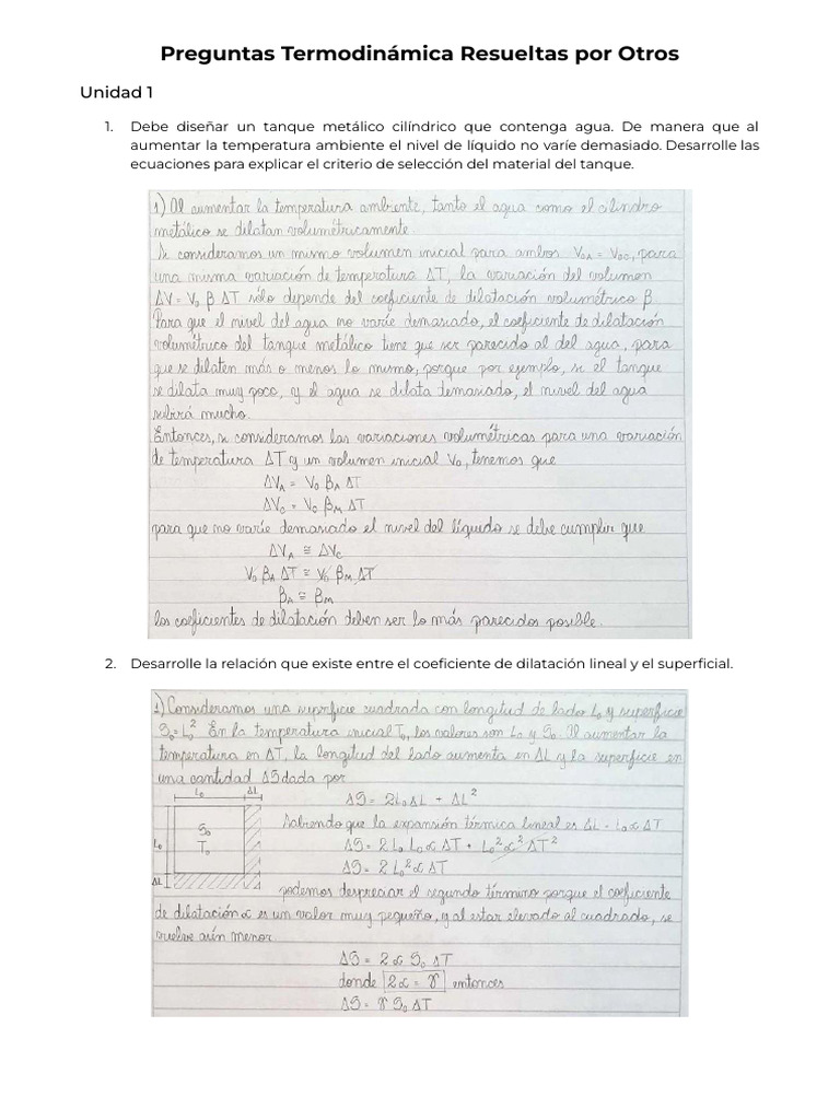 Preguntas Termodinanámica Resueltas Por Otros | PDF | Calor | Temperatura