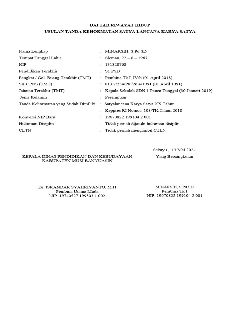 DRH Guru Untuk Satya Lencana-1 | PDF