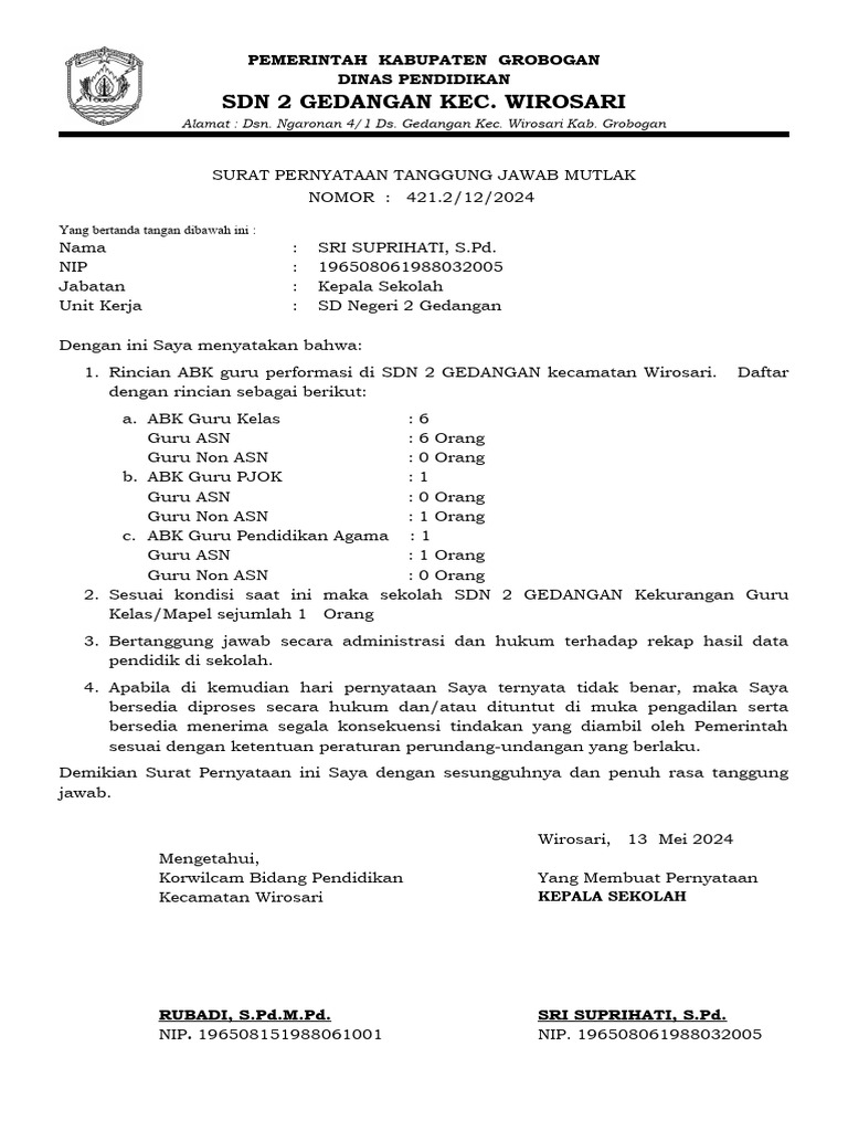 Format SPTJM SD - WRS | PDF