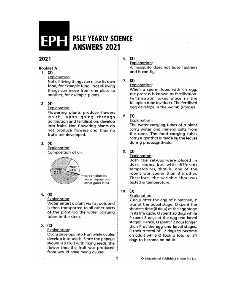 PSLE Science 2021 Answer | PDF
