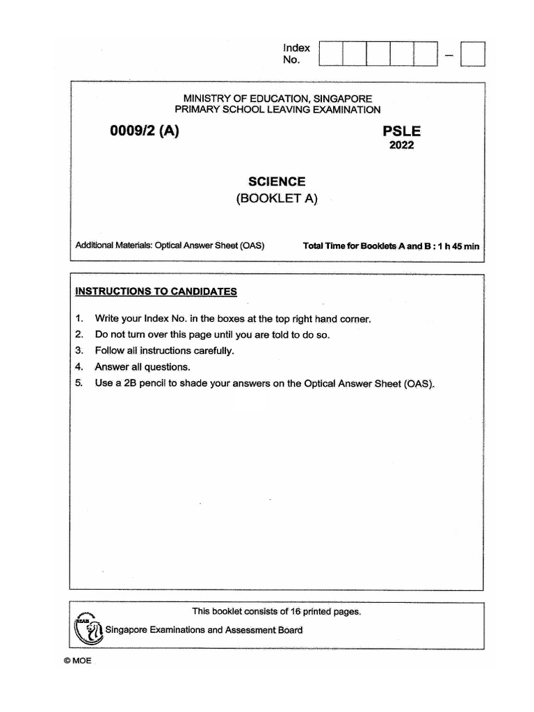 PSLE Science 2022 Booklet A | PDF