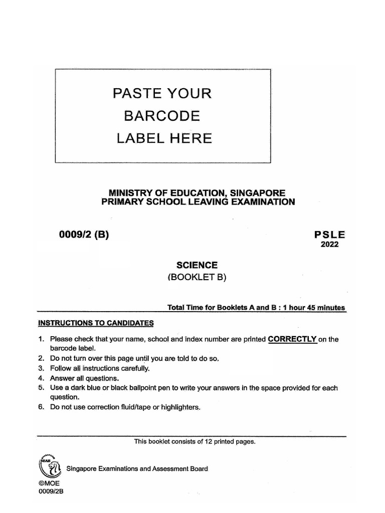 PSLE Science 2022 Booklet B | PDF