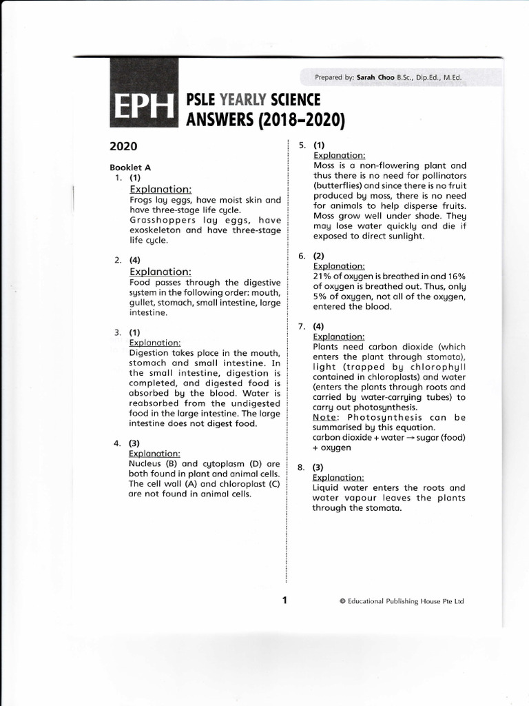 PSLE Science 2020 Answer | PDF | Applied And Interdisciplinary Physics