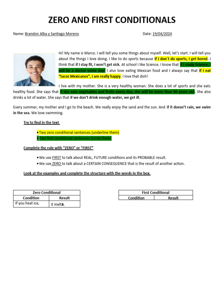 Zero and First Conditional Guide | PDF | Language Arts & Discipline ...