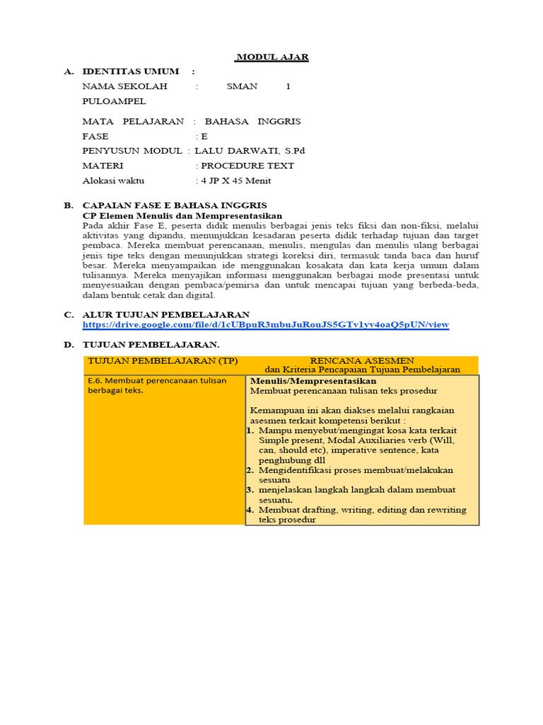 Modul Ajar Procedure | PDF | Karier & Perkembangan