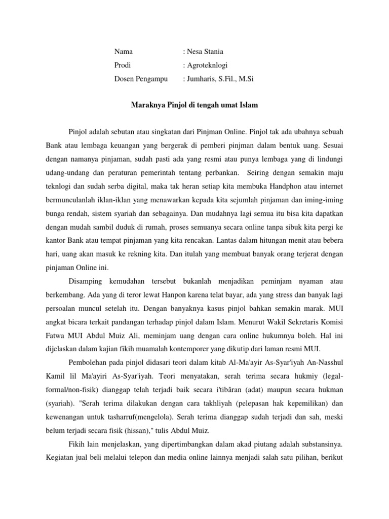 Tugas Nesa Stania - Maraknya Pinjol Di Tengah Umnat Islam | PDF | Pengelolaan Keuangan & Uang ...