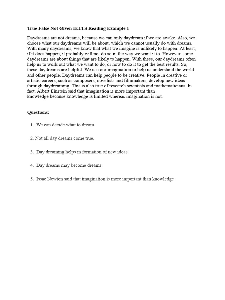 Practice T - F - NG - y - N - NG | PDF | Salt | Dream