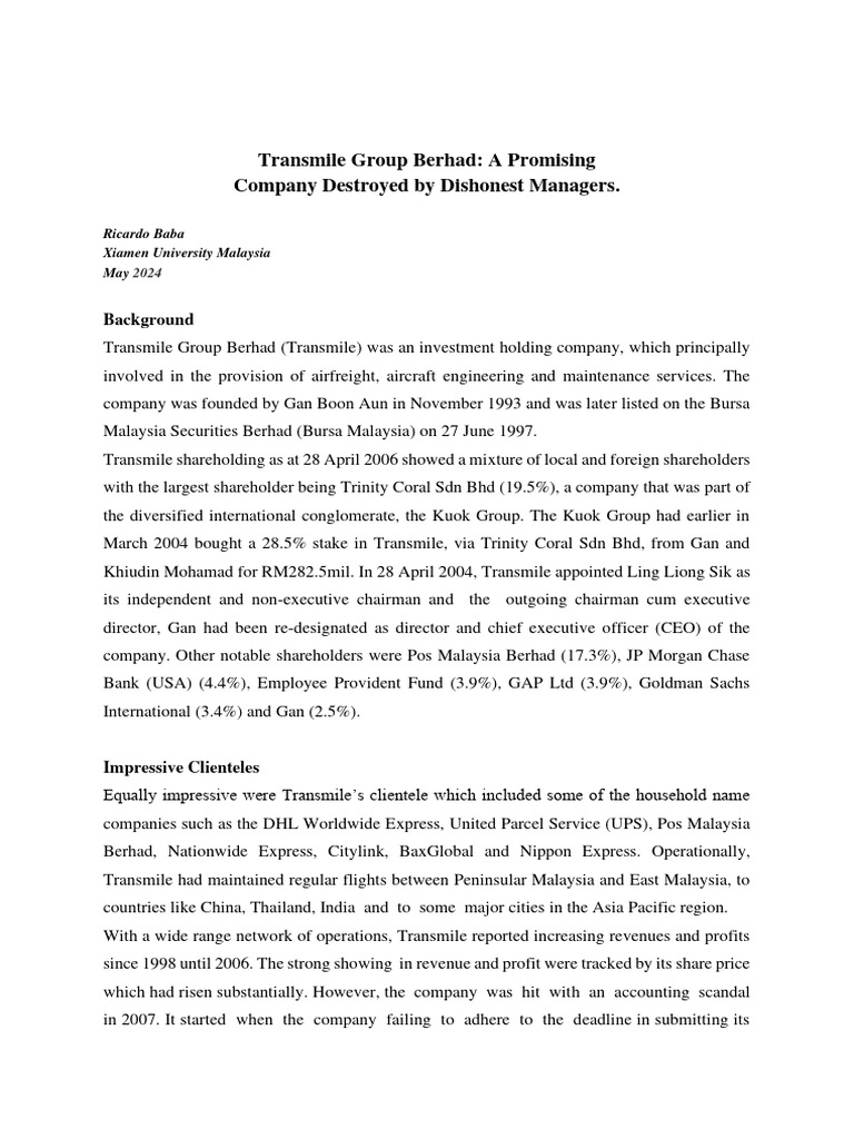 Transmile Group: A Scandalous Downfall | PDF | Audit | Business