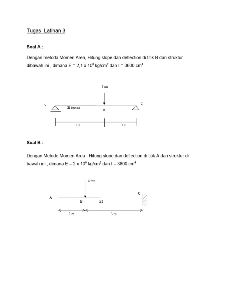 Anstruk 2 - Tugas Lat 3 - Defleksi Momen Area Dan Conj Beam | PDF