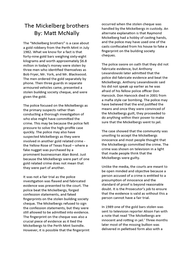 Mickelberg Brothers | PDF | Common Law | Crime & Violence