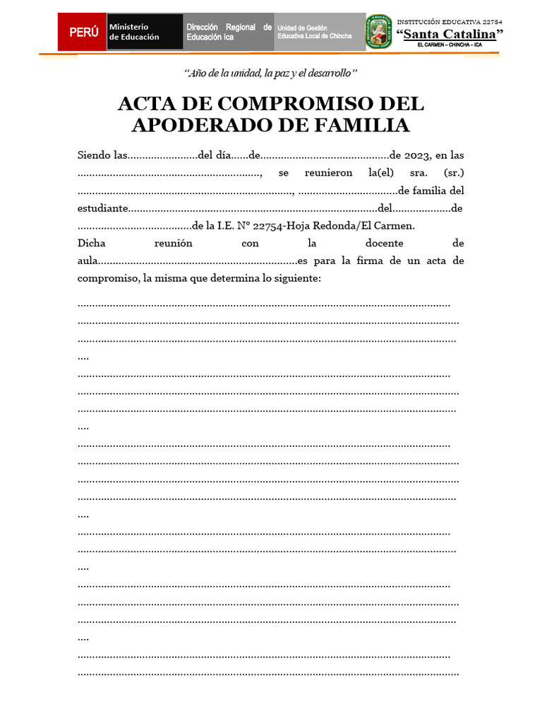 Acta de Compromiso Del Padre-Madre-Apoderado 2023 | PDF
