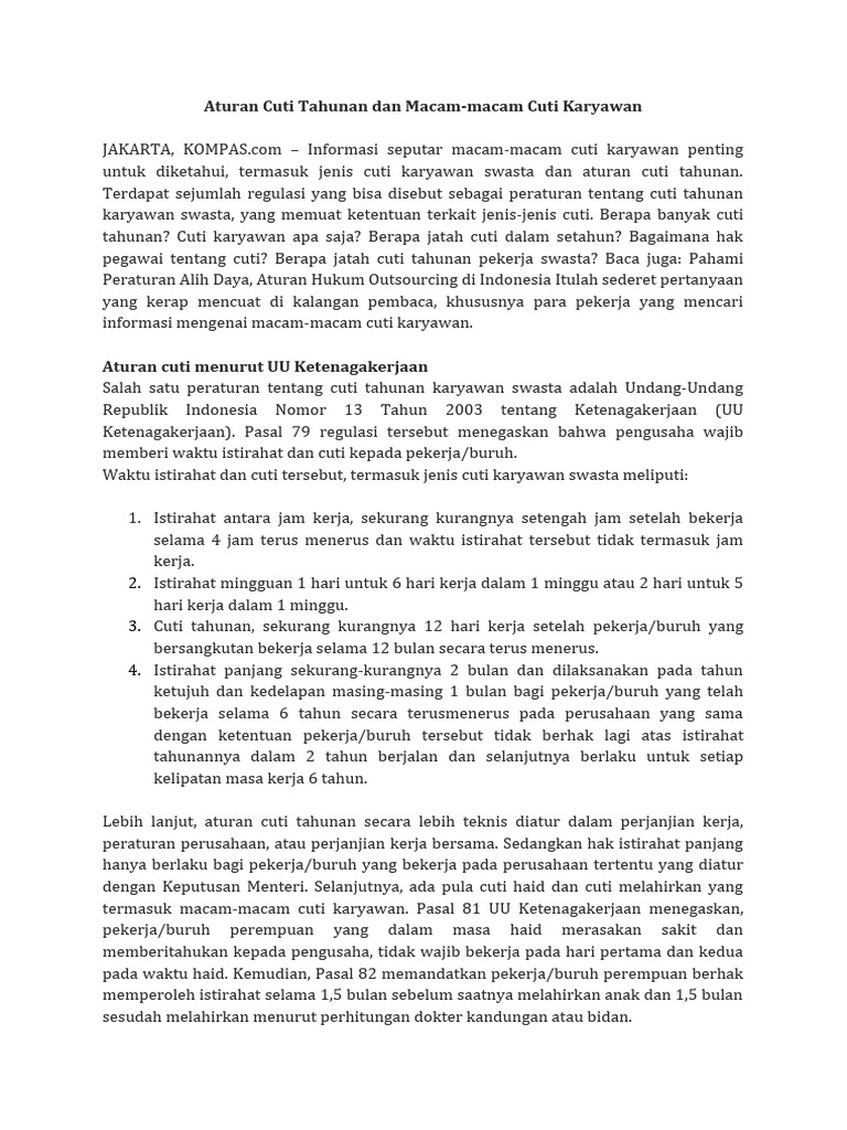 Aturan Cuti Tahunan Dan Macam | PDF | Bisnis | Hukum