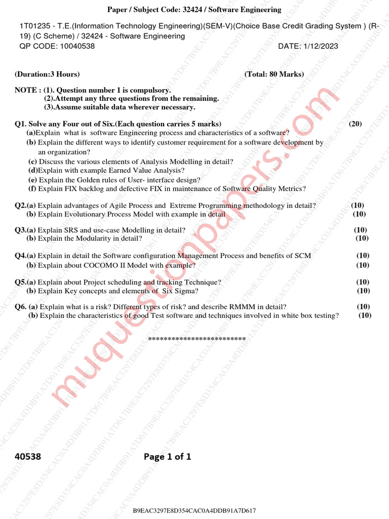 Software Engineering Exam | PDF | Software Development Process | Information Science