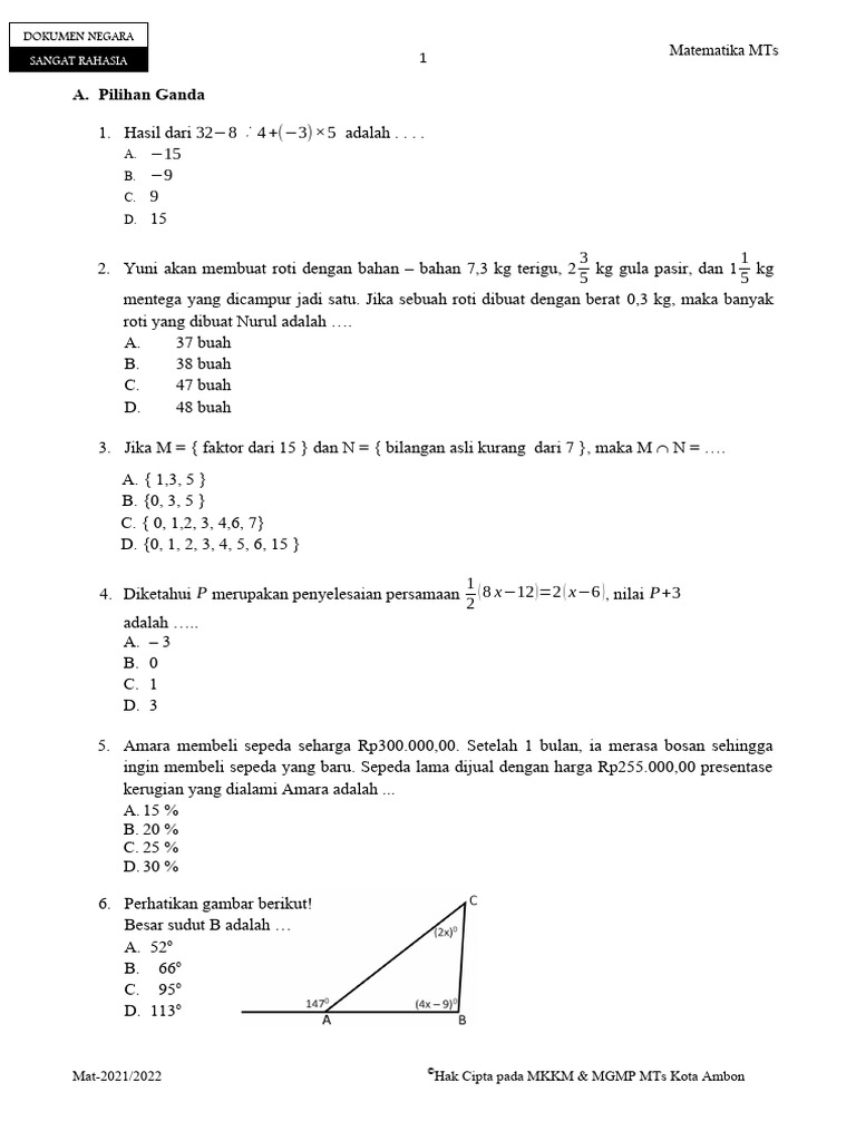 Naskah Soal Matematika | PDF
