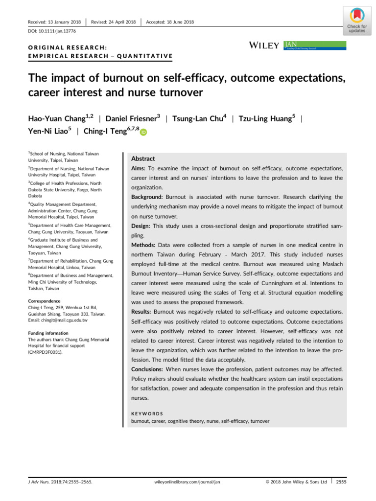 The Impact of Burnout On Self Efficacy o | PDF | Nursing | Occupational Burnout