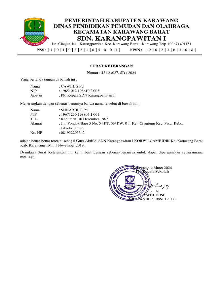 Surat Keterangan Guru Aktif | PDF