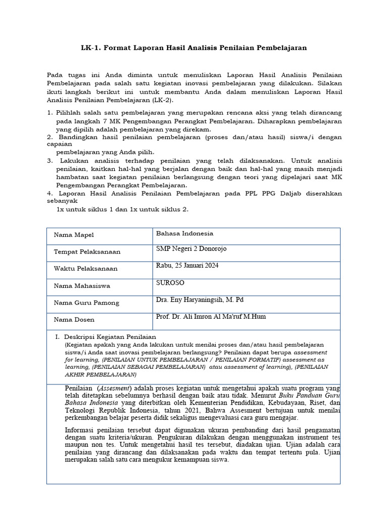Siklus 2 Laporan Hasil Analisis Penilaian Pembelajaran | PDF