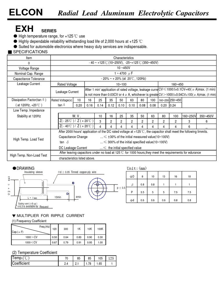 Elcon (Radial Thru-Hole) 2006 EXH Series | PDF | Capacitor | Electronics